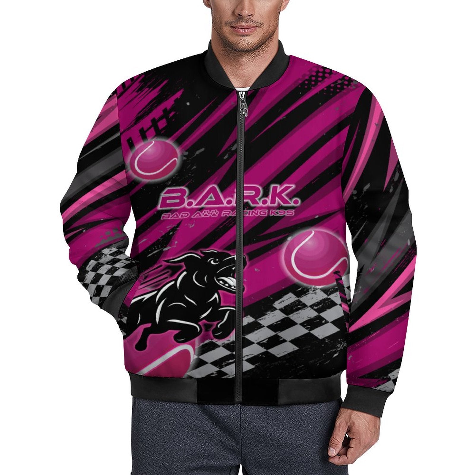 BARK FLYBALL Zipper Bomber Jacket – DZK9 Designs